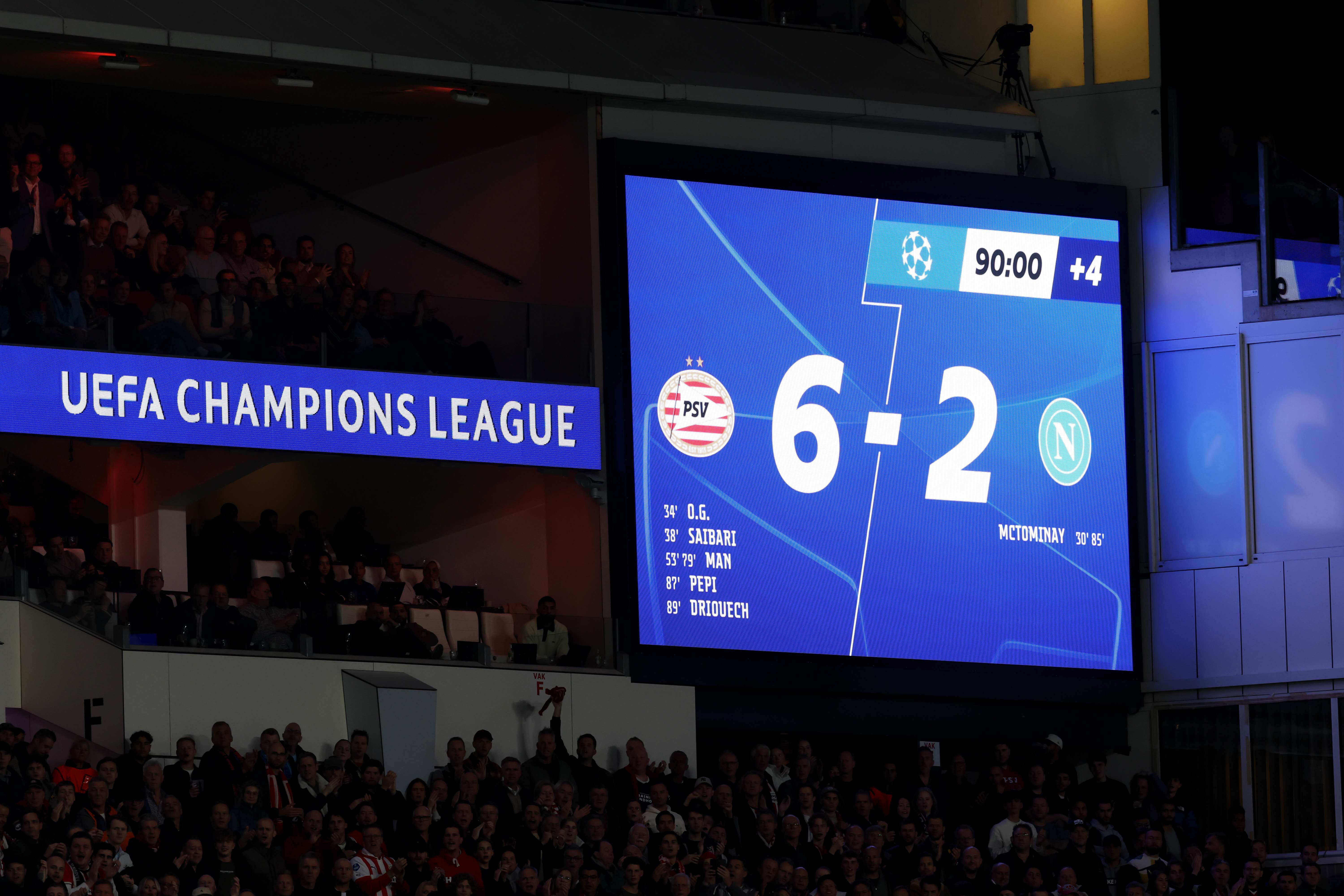 PSV 6-2 Napoli: Key numbers behind Napoli's defensive collapse - Get ...